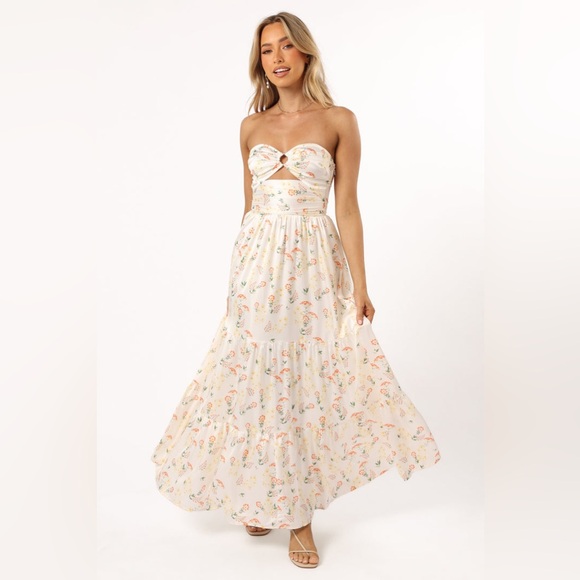Petal & Pup | Dresses | Petal Pup Satin Floral Strapless Maxi Dress ...